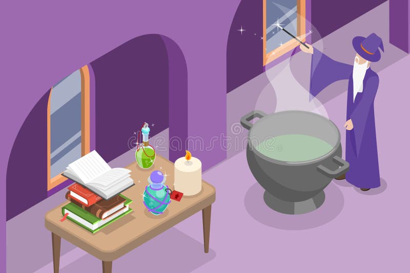 3D Isometric Flat Vector Conceptual Illustration of Wizard Magical ...