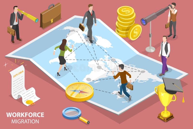 3D Isometric Flat Vector Conceptual Illustration of Workforce Migration ...