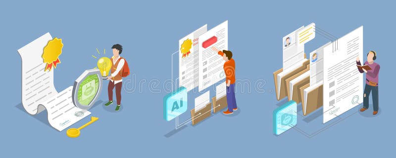 3D Isometric Flat Vector Illustration of AI and Document Automation ...