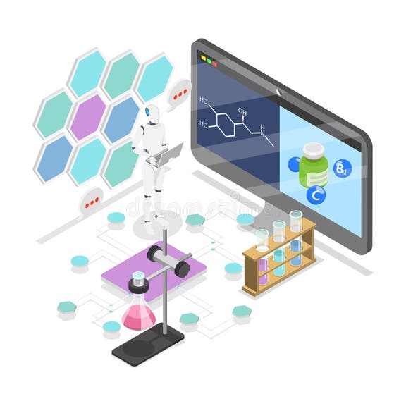 3D Isometric Flat Vector Illustration of AI and Science Research. Item ...