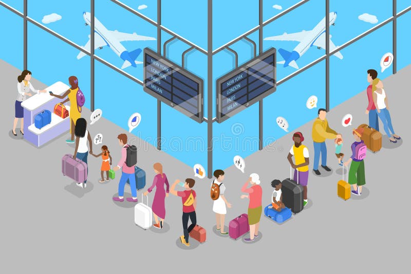 3D Isometric Flat Vector Illustration of Airport Queue Stock Vector ...