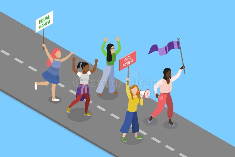 3D Isometric Flat Vector Illustration of Angry Feminist Protester Stock ...