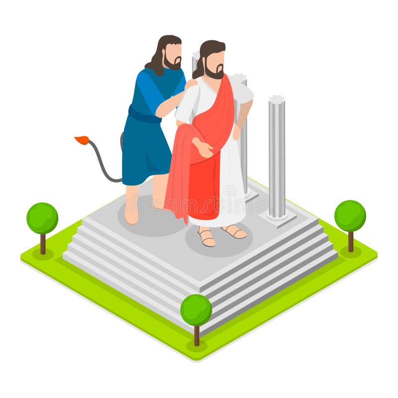 3D Isometric Flat Vector Illustration of Christ Tempted by Devil. Item ...