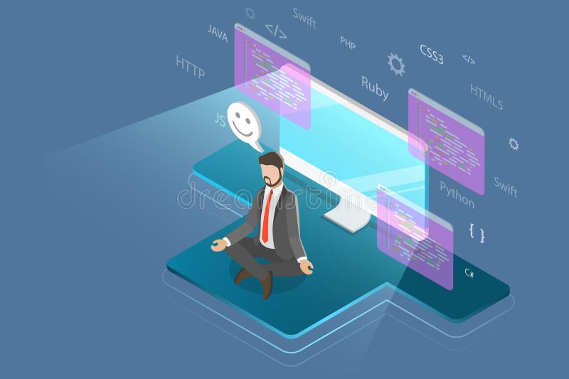 3D Isometric Flat Vector Illustration of Coder Stock Vector - Illustration of business, laptop ...