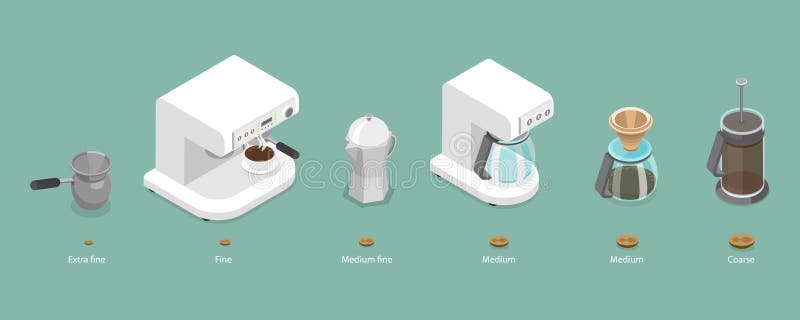 3D Isometric Flat Vector Illustration of Coffee Grind Size Chart Stock ...