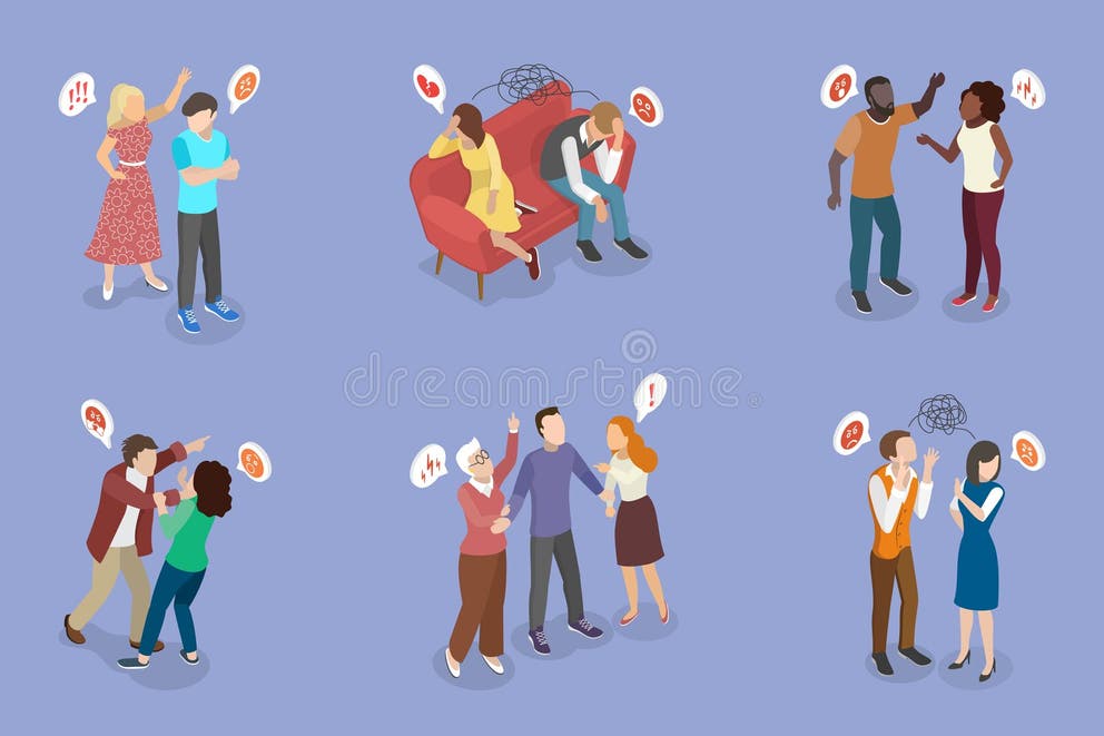 3D Isometric Flat Vector Illustration of Couple Conflict Scenes Stock ...