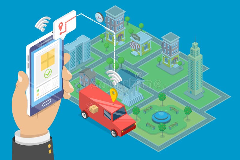 3D Isometric Flat Vector Illustration of Delivery Service App Stock ...