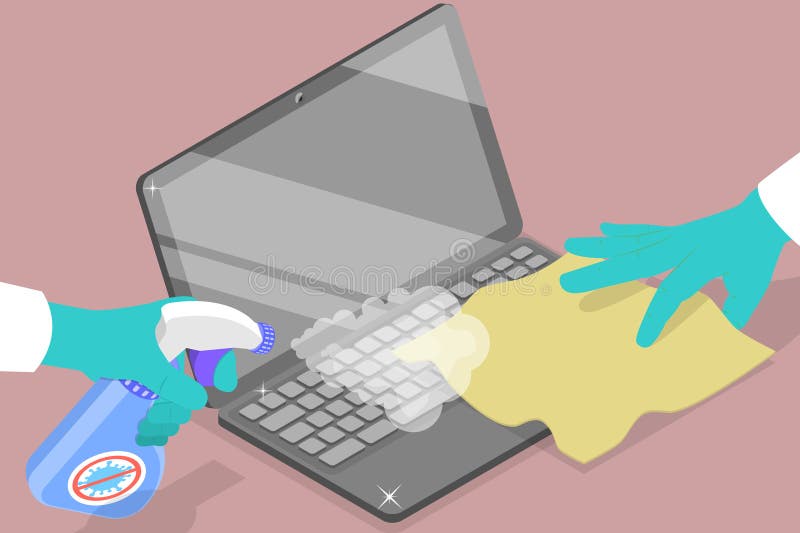 3D Isometric Flat Vector Illustration of Disinfection of a Computer ...