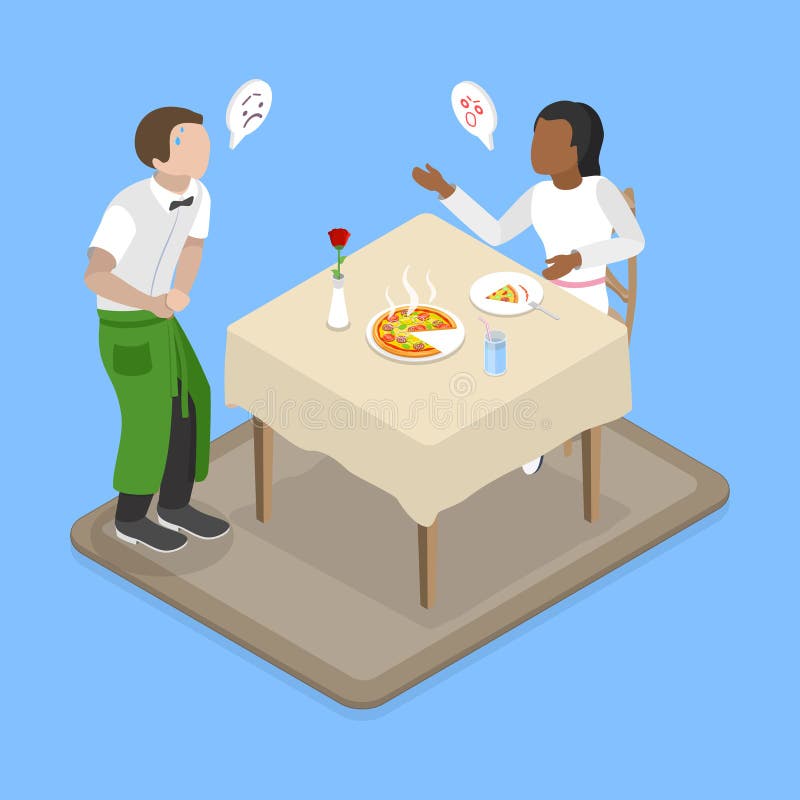 3D Isometric Flat Vector Illustration of Dissatisfied Restaurant Client ...