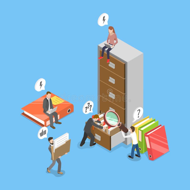 3D Isometric Flat Vector Illustration of Document Archiving and Storage ...