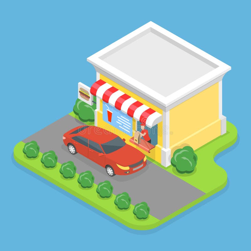3D Isometric Flat Vector Illustration of Drive through Restaurant Stock ...
