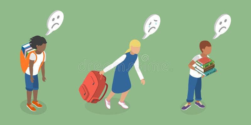 3D Isometric Flat Vector Illustration of Exhausted Schoolchildren Stock ...