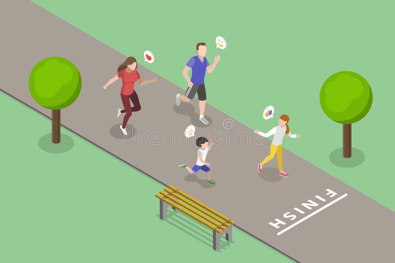 3D Isometric Flat Vector Illustration of Family Run Stock Vector ...