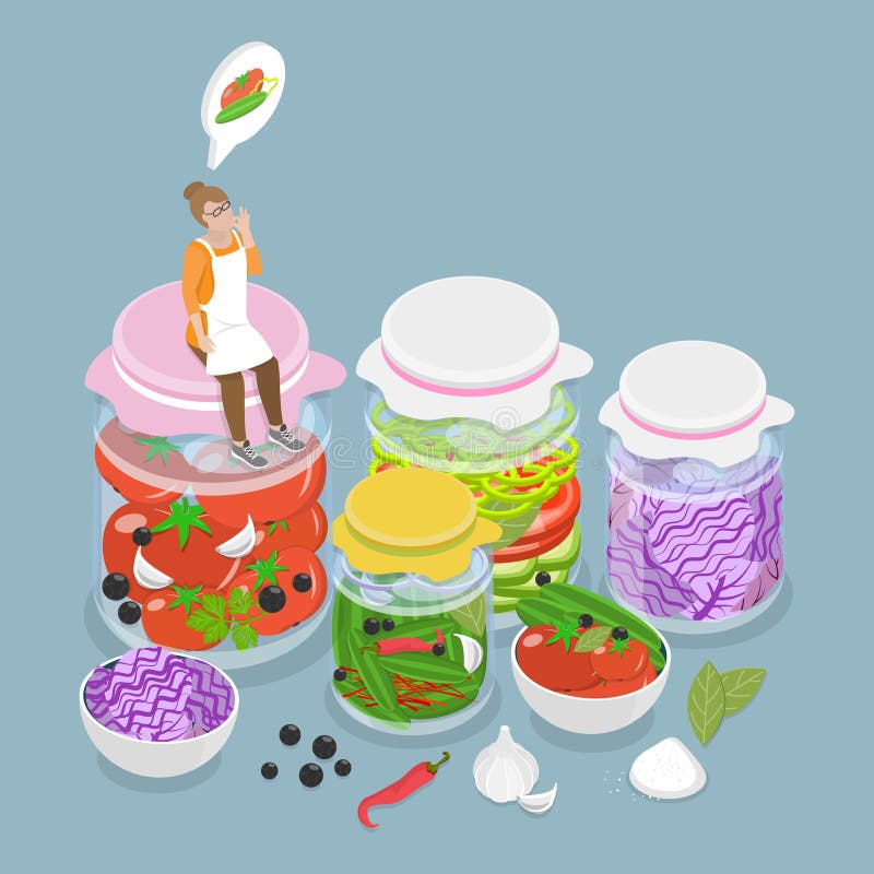 3D Isometric Flat Vector Illustration of Fermented Foods Stock ...