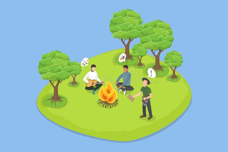3D Isometric Flat Vector Illustration of Fire Safety in Forest Stock ...