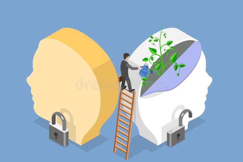 3D Isometric Flat Vector Illustration of Fixed Mindset Vs Growth ... 3D Isometric Flat Vector Illustration of Fixed Mindset Vs Growth ...