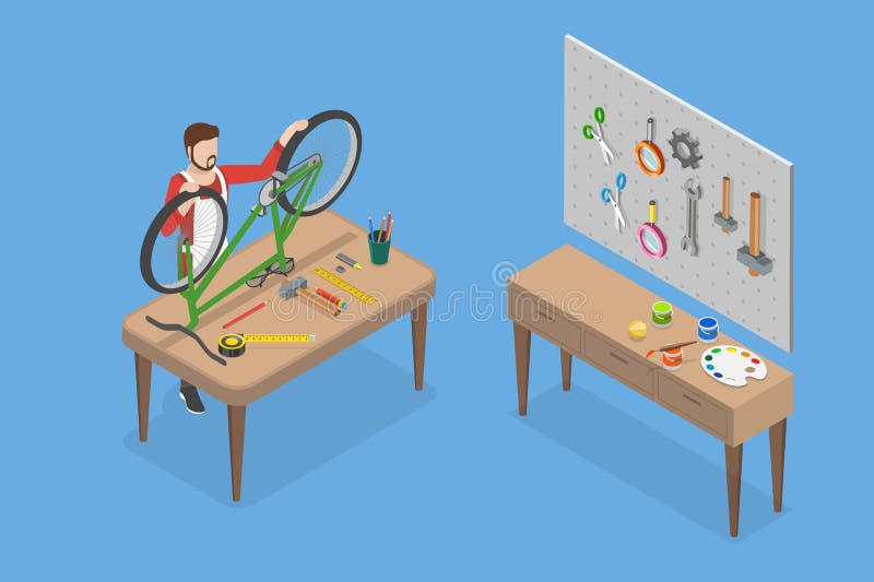 3D Isometric Flat Vector Illustration of Fixing Bike Stock Vector ...