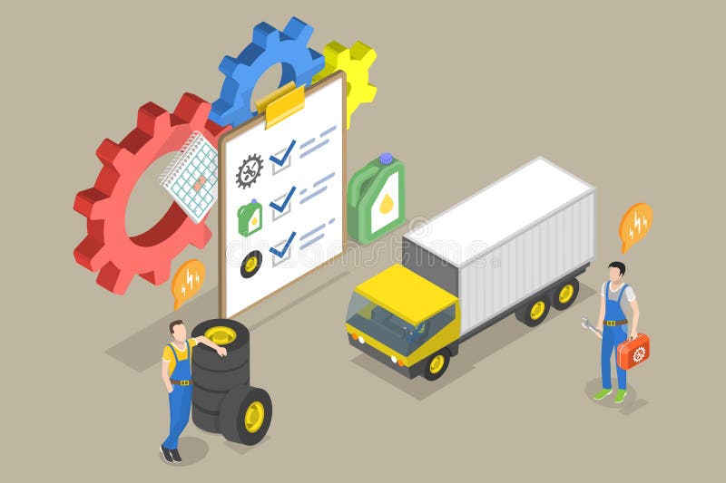 3D Isometric Flat Vector Illustration of Fleet Maintenance Stock Vector ...