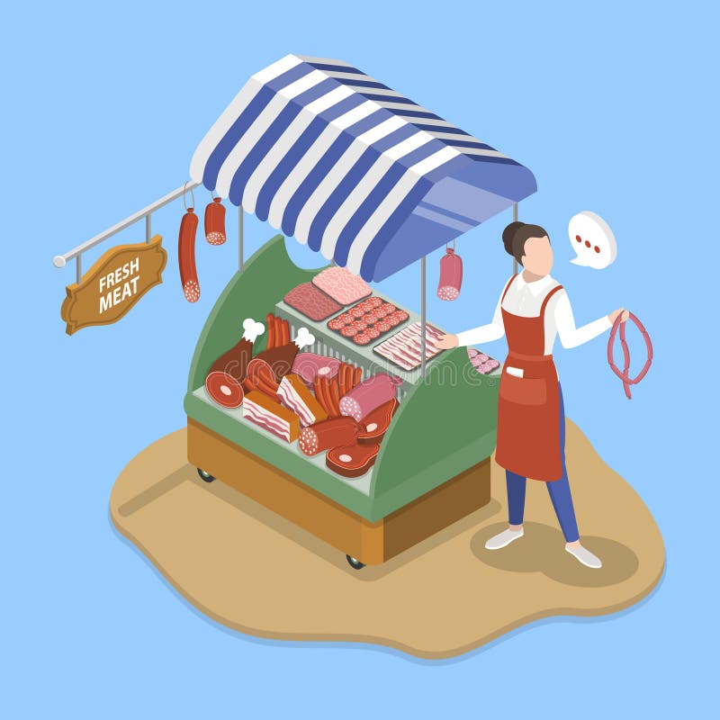 3D Isometric Flat Vector Illustration of Fresh Meat Store Stock Vector ...