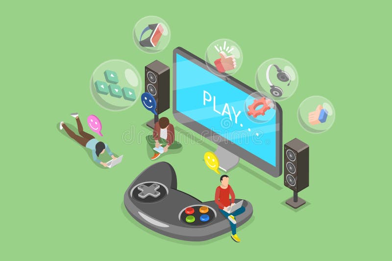 3D Isometric Flat Vector Illustration of Gaming and Entertainment Stock ...