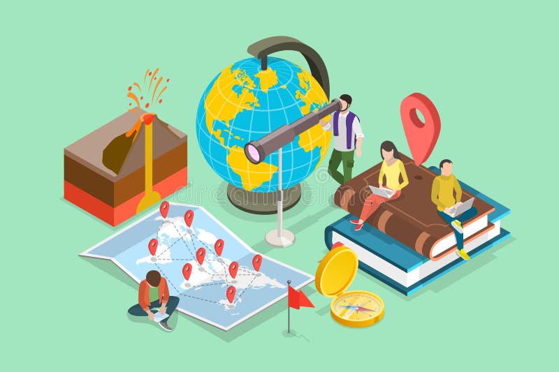 3D Isometric Flat Vector Illustration of Geography School Subject Stock ...