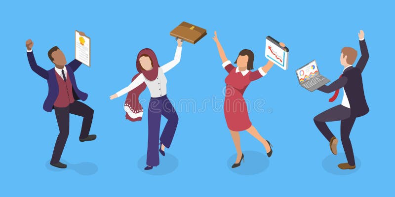 3D Isometric Flat Vector Illustration of Happy Business People Stock ...