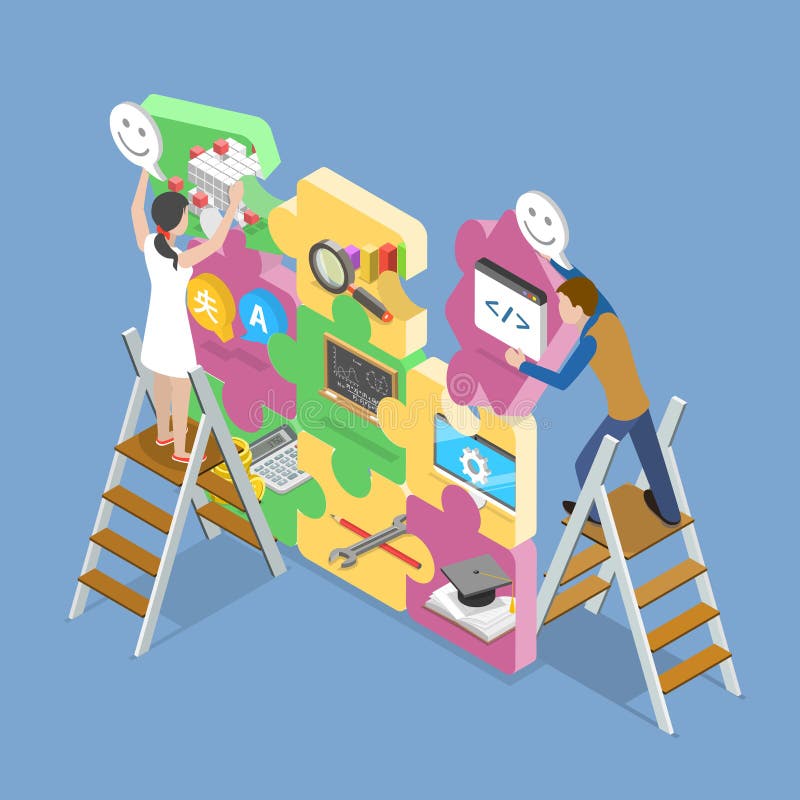 3D Isometric Flat Vector Illustration of Hard Skill and Education Stock ...