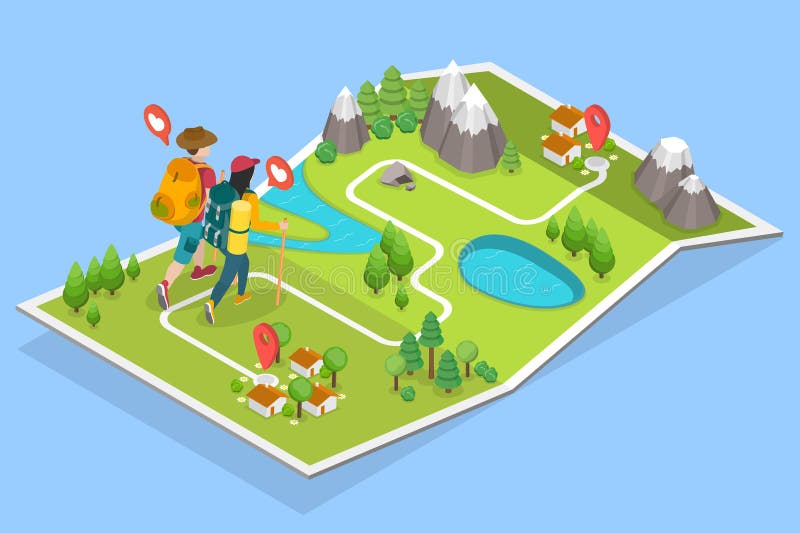 3D Isometric Flat Vector Illustration of Hiking Map Stock Vector ...