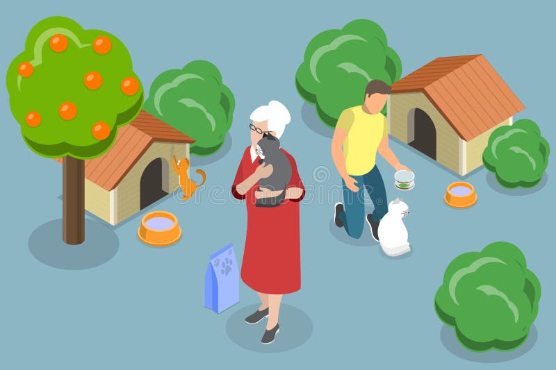 3D Isometric Flat Vector Illustration of Homeless Animals Care Stock ...