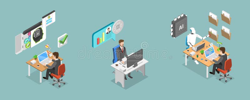 3D Isometric Flat Vector Illustration of Human Resources and AI Stock ...