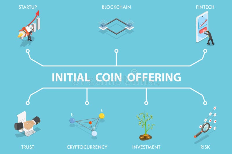 3D Isometric Flat Vector Illustration of Initial Coin Offering Stock ...