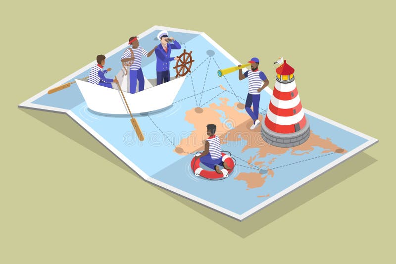3D Isometric Flat Vector Illustration of Marine Workers in the Ocean ...