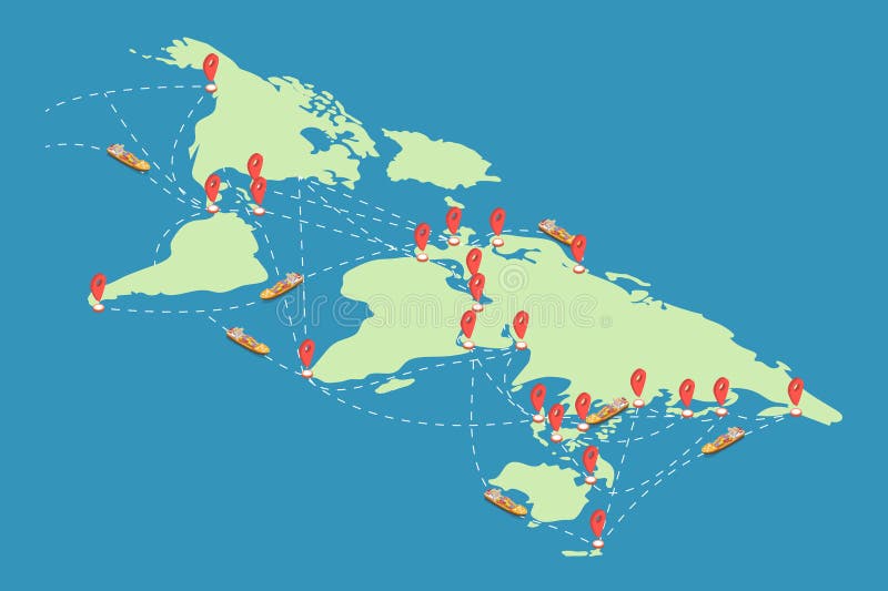 3D Isometric Flat Vector Illustration of Maritime Shipping Routes Stock ...