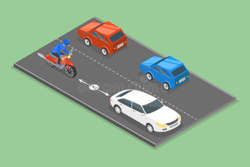 3D Isometric Flat Vector Illustration of Motorcycle Safe Following ...