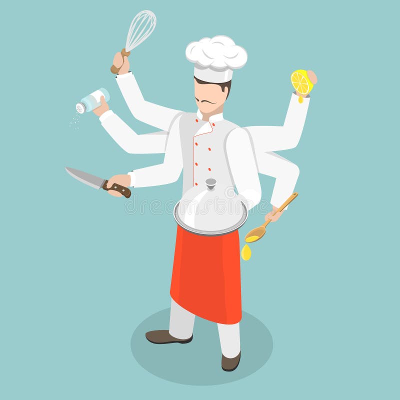 3D Isometric Flat Vector Illustration of Multitasking Chef Stock Vector ...