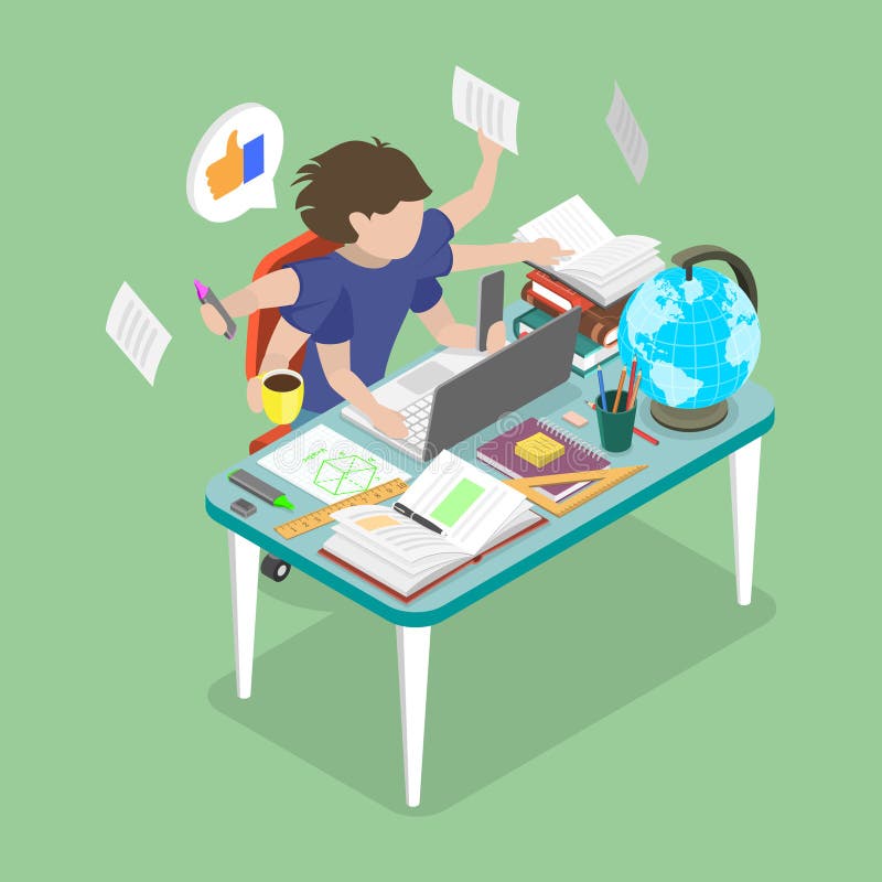 3D Isometric Flat Vector Illustration of Multitasking Kid Stock ...
