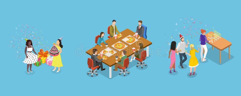 3D Isometric Flat Vector Illustration of Office Team Events Stock ...