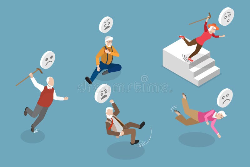 3D Isometric Flat Vector Illustration of Old People Stumble Stock ...