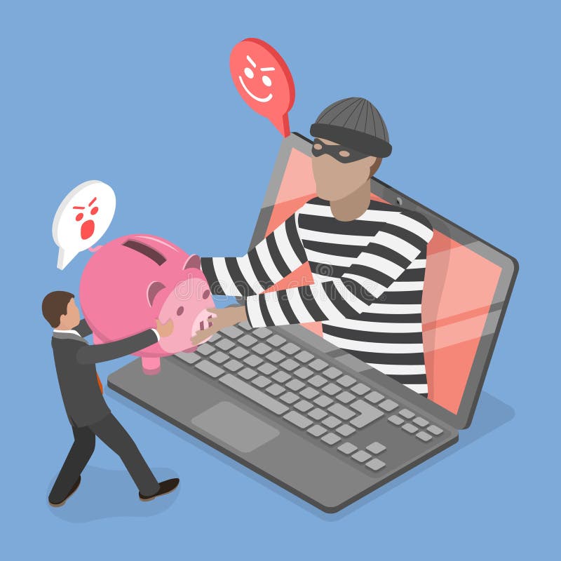 3D Isometric Flat Vector Illustration of Online Banking Fraud Stock ...