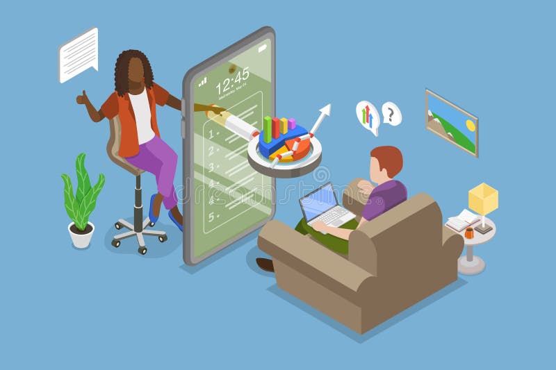 3D Isometric Flat Vector Illustration of Online Coaching Stock Vector ...