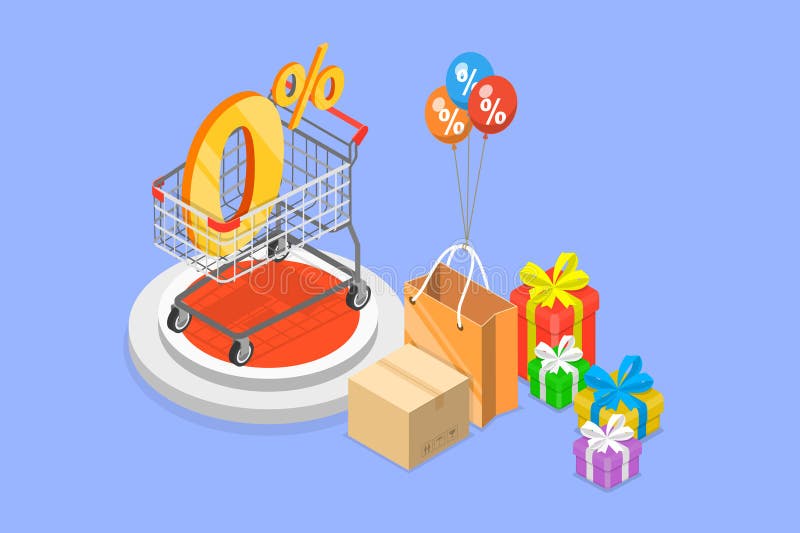 3D Isometric Flat Vector Illustration of 0 Percent Interest Fee Stock ...