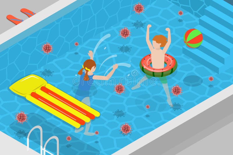 3D Isometric Flat Vector Illustration of Pool Infected with Bacteria ...