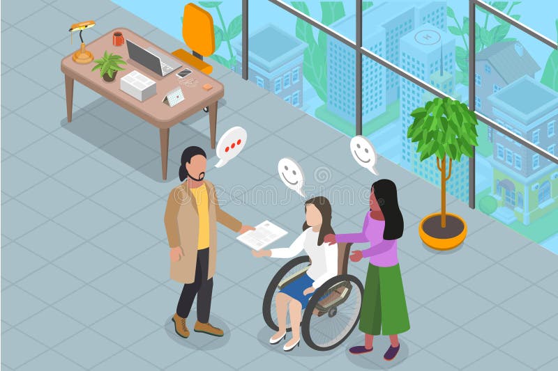 3D Isometric Flat Vector Illustration of Positive Workplace Environment ...