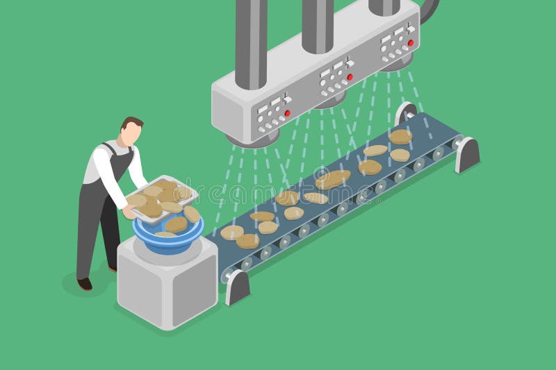 3D Isometric Flat Vector Illustration of Potato Chips Manufacturing ...