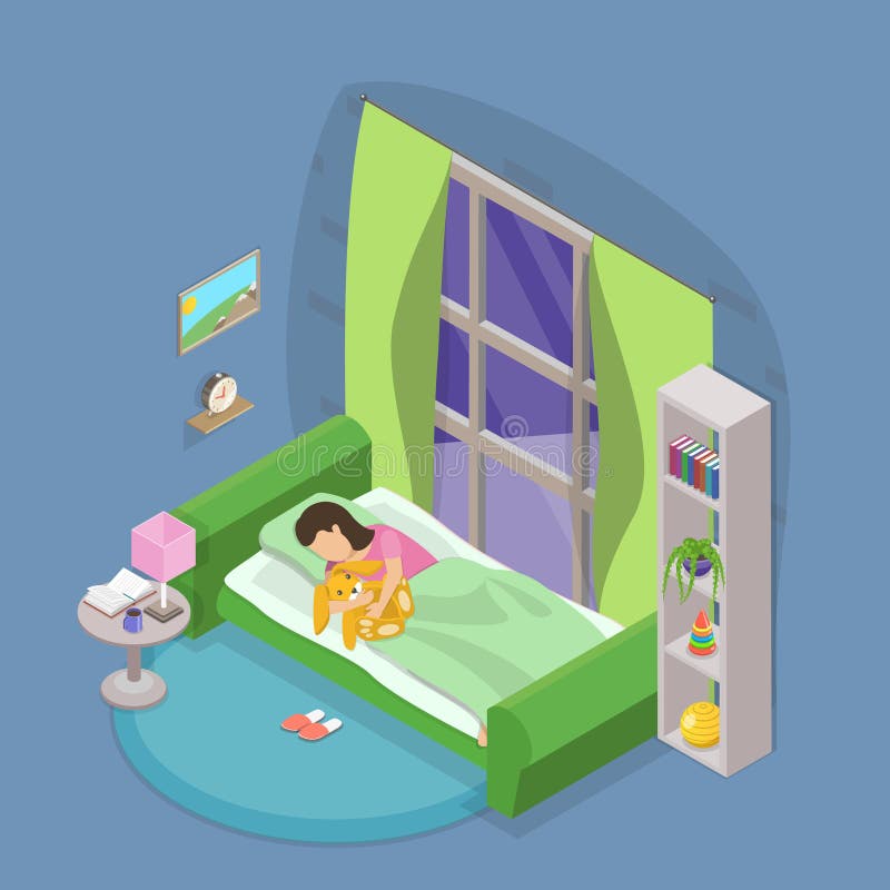 3D Isometric Flat Vector Illustration of Preparing To Sleep Stock ...