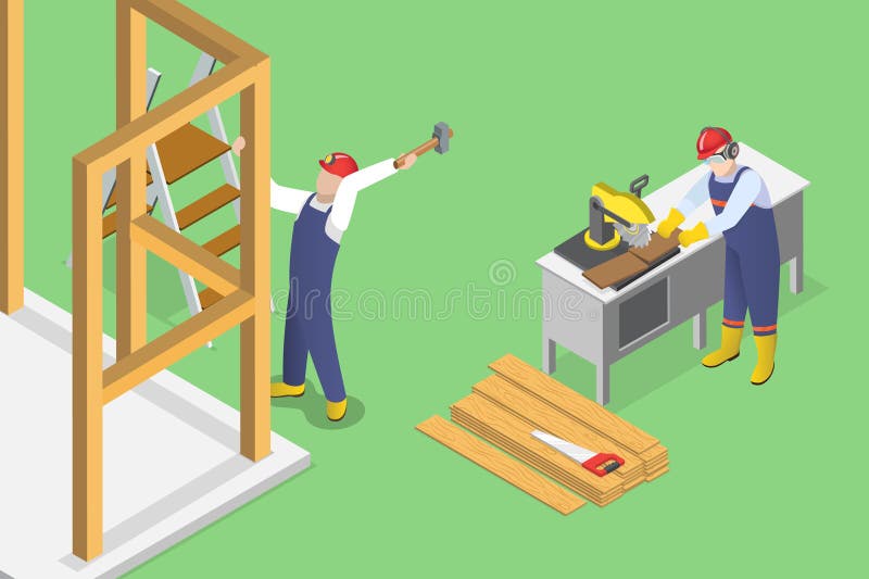 3D Isometric Flat Vector Illustration of Professional Carpenters Stock Illustration ...