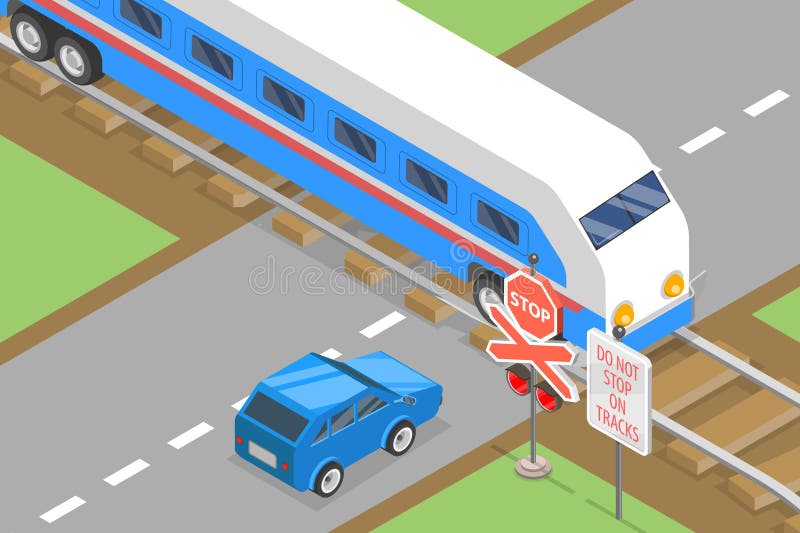 3D Isometric Flat Vector Illustration of Railroad Crossing Stock Vector ...