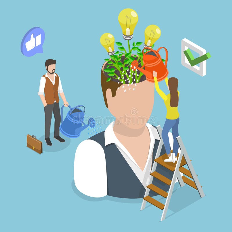 3D Isometric Flat Vector Illustration of Raising Positive Mindset Stock ...