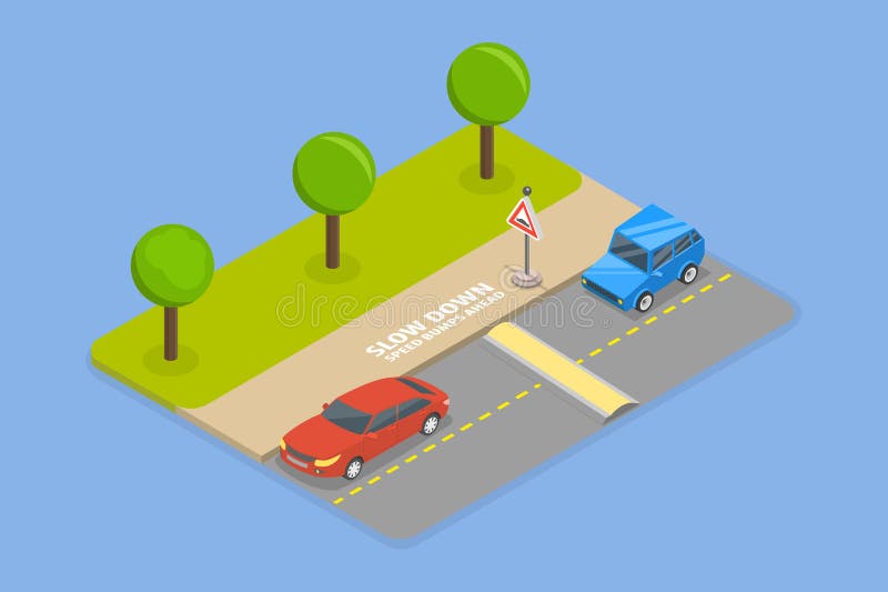 3D Isometric Flat Vector Illustration of Reaching a Speed Bump Stock ...