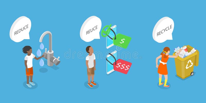 3D Isometric Flat Vector Illustration of Reduce, Reuse and Recycle ...